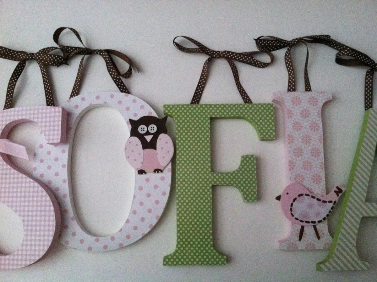 Owl And Bird Themed Nursery Letters In Pink And Green on Luulla