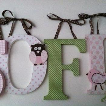 Owl And Bird Themed Nursery Letters In Pink And Green on Luulla